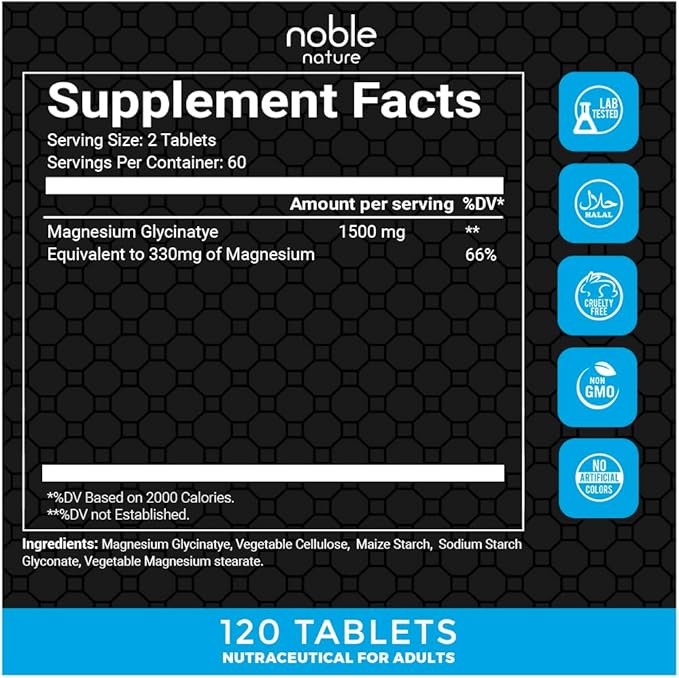 Noble Nature Magnesium Glycinate 120 Tablets - Stellar Distribution